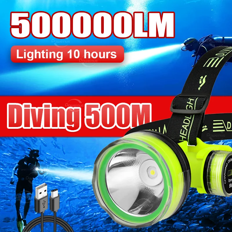 2024 Professional Scuba Diving Headlamp High Power LED Head Flashlight ...