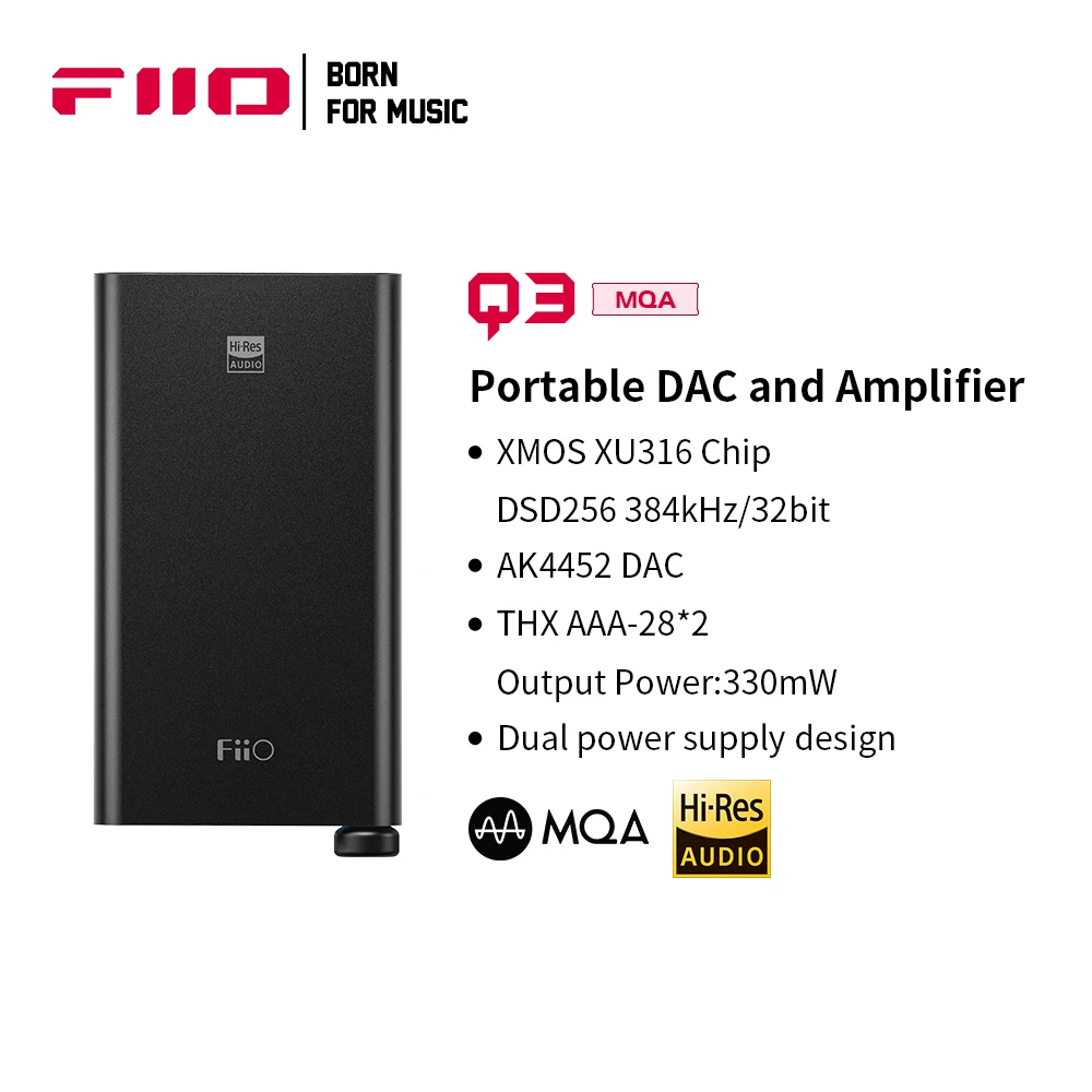 FiiO Q3 MQA-THX Balanced DAC/Headphone Amplifier DSD256 384kHz/32bit with AK4452 2.5/3.5/4.4mm ...
