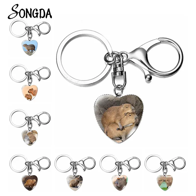 Creative Animal Capybaras Heart Key Chains Cute Cartoon Capybara Art ...
