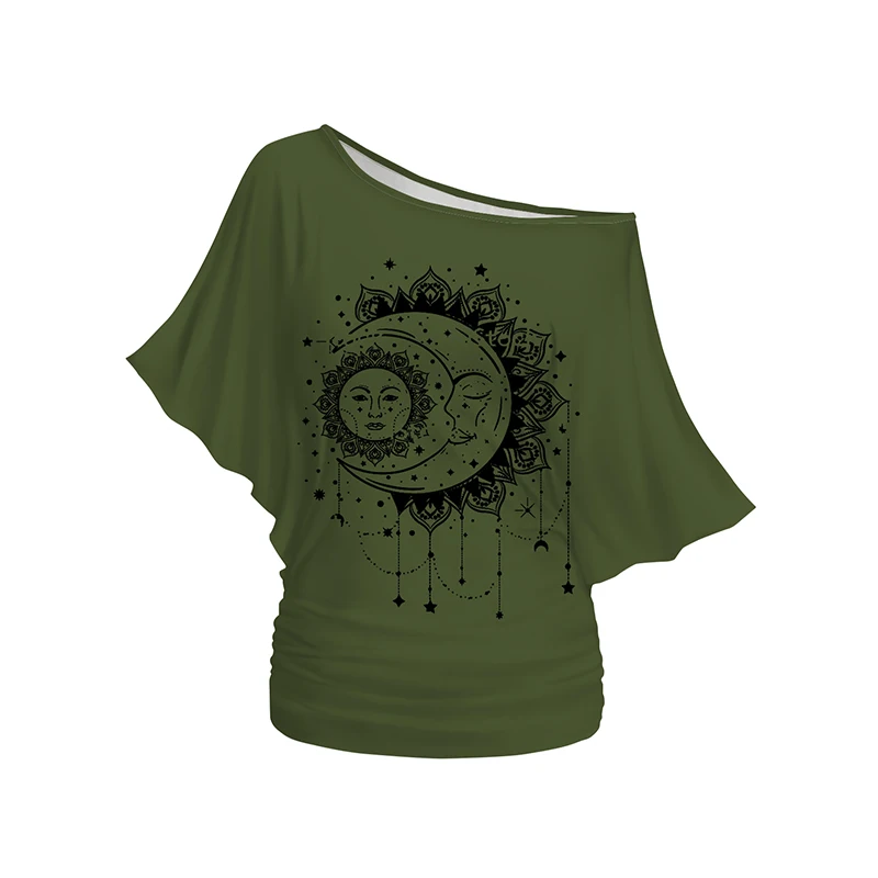 Women-Off-Shoulder-Shirts-Sun-and-Moon-Pattern-Oblique-Shoulder-Batwing ...
