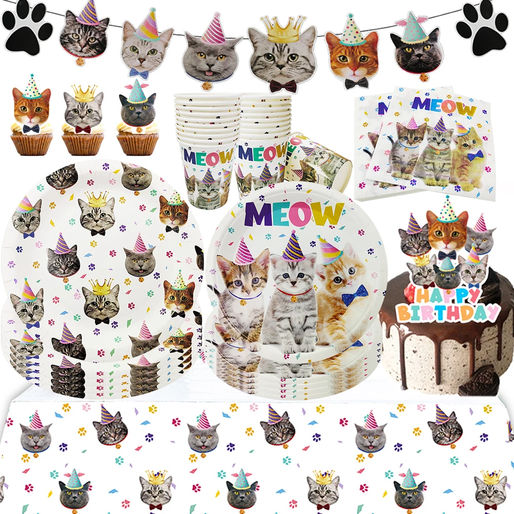 Pet-Cats-Birthday-Party-Decoration-Cute-Kitten-Disposable-Tableware ...