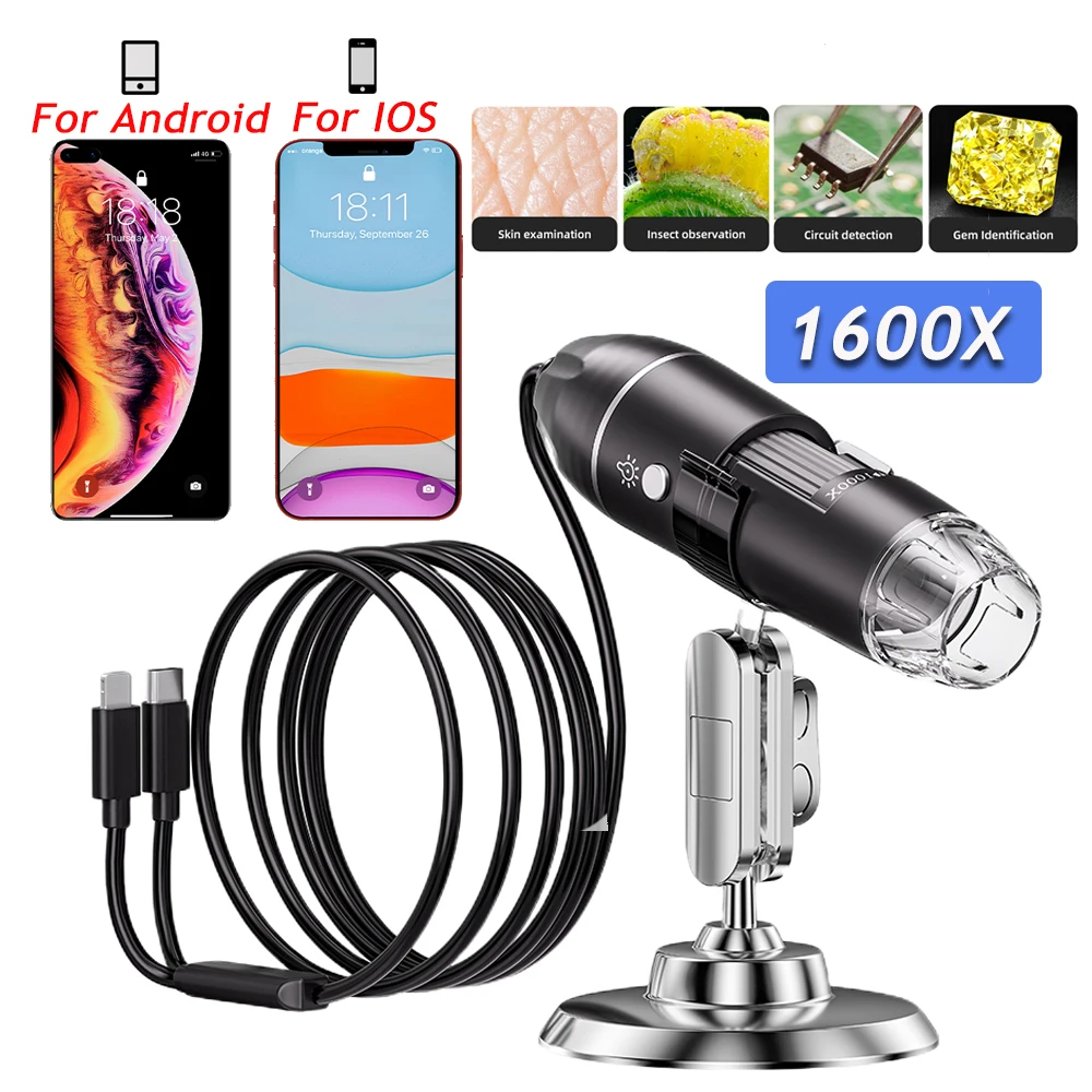 Digital-Microscope-Portable-8LED-1600X-Magnification-Endoscope-for ...