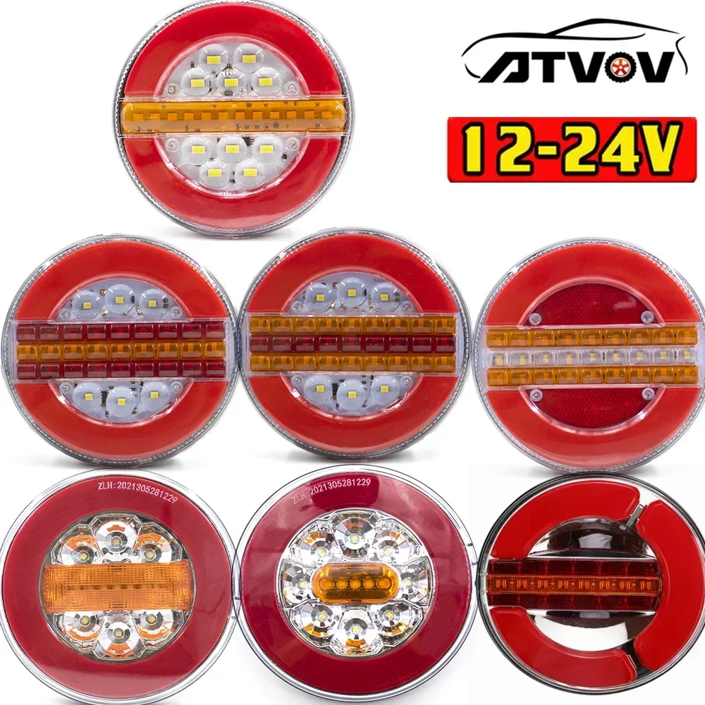 ATVOV 1/2pcs 12V 24V Round LED Car Truck Tractor Trailer Tail Light ...