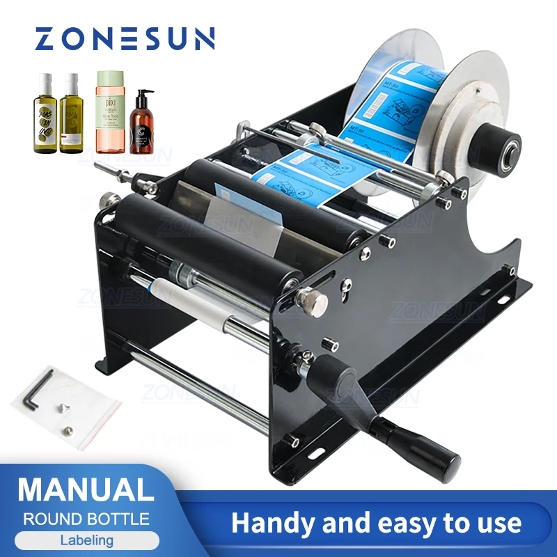 ZONESUN-Manual-Labeling-Machine-Round-Bottle-Applicator-Beer-Cans-Water ...