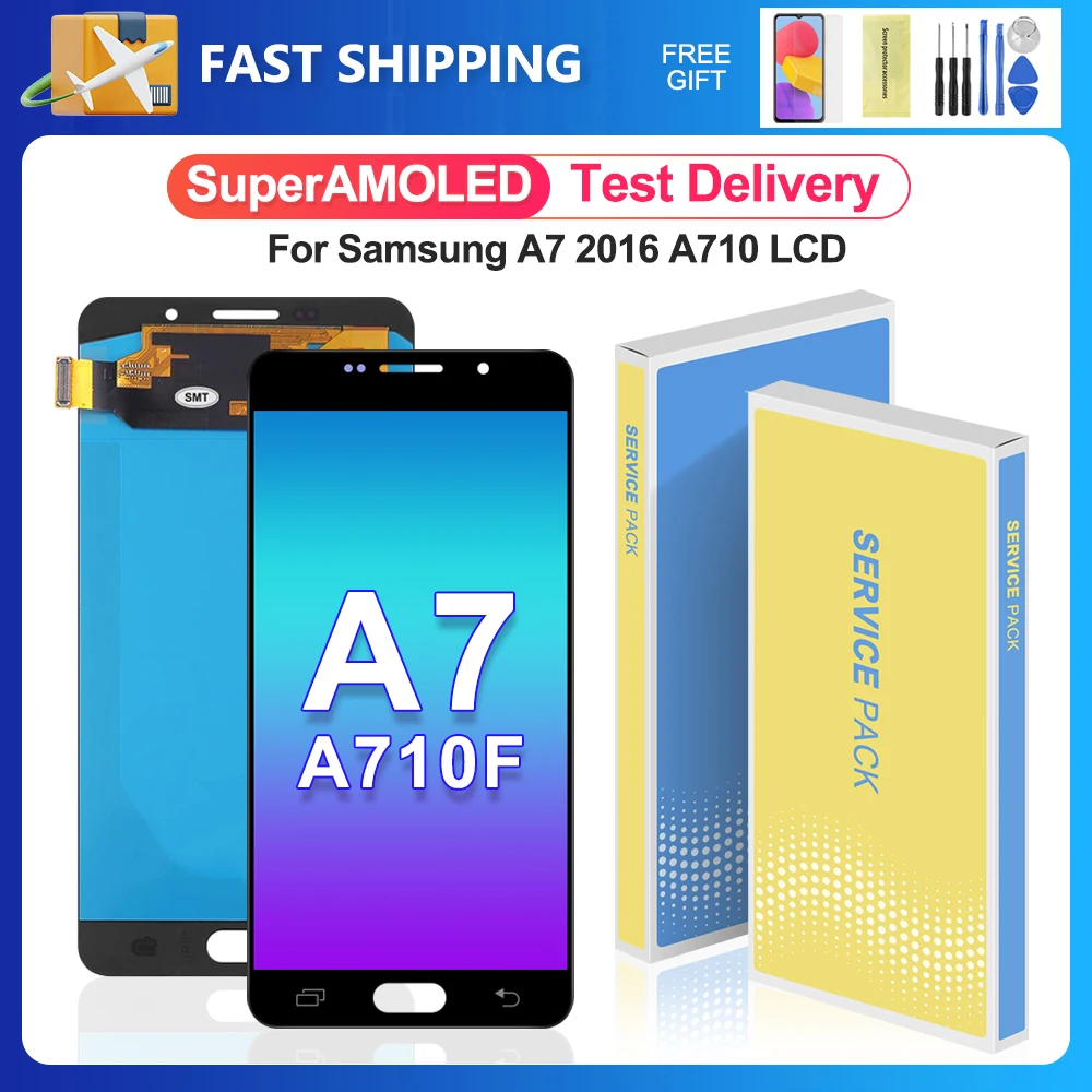 LCD 터치 스크린 디지타이저 어셈블리 부품, 삼성 갤럭시 A7 2016 디스플레이 A7100 A710M 용 밝기 조정, A710, 무료 배송| | - AliExpress