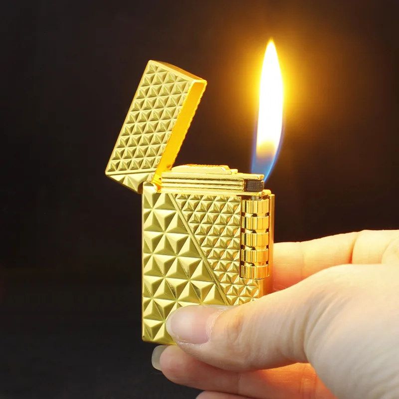 2024New-Vintage-Grinding-Wheel-Open-Flame-Lighter-Metal-Brushed-Butane ...