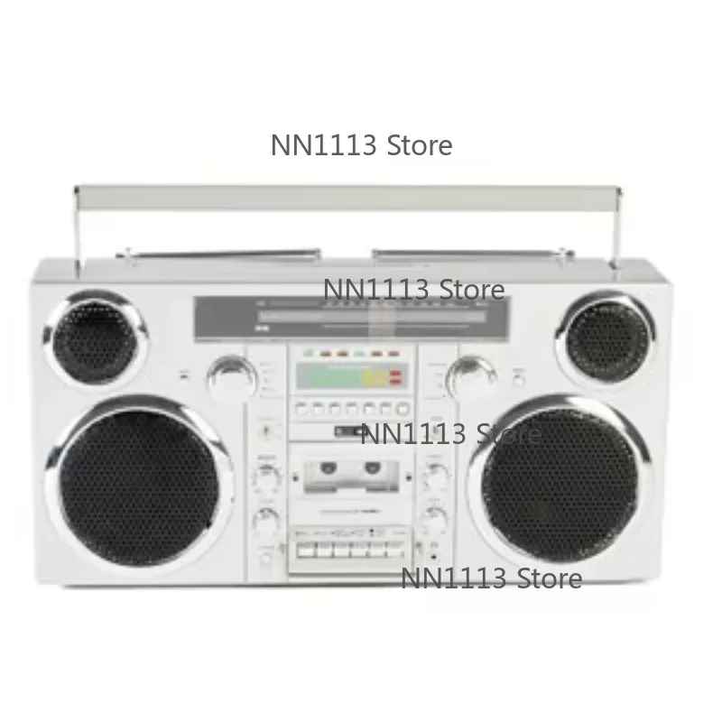 1980s Style Portable Boombox Silver with CD Player Cassette Player FM ...