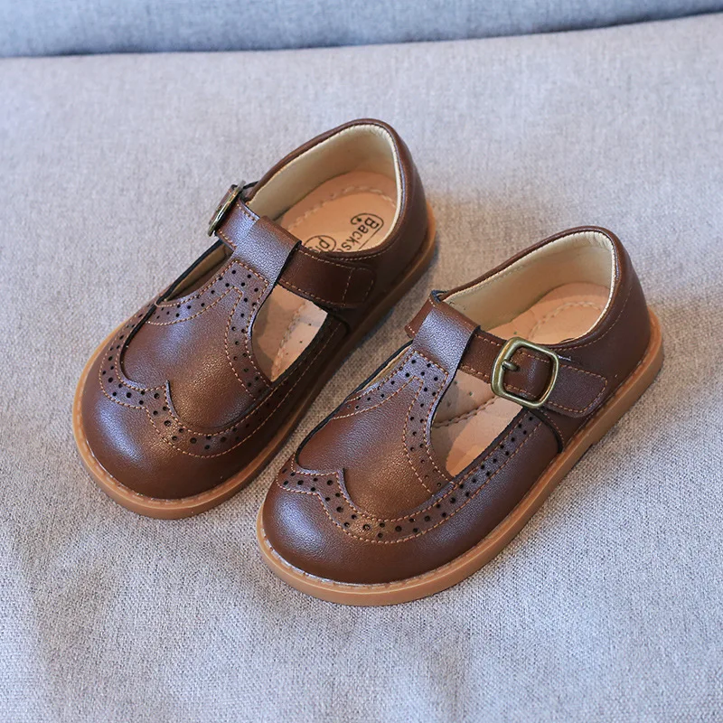 Kids Genuine Leather Shoes Retro Hollow Soft Bottom Loafer Girls ...