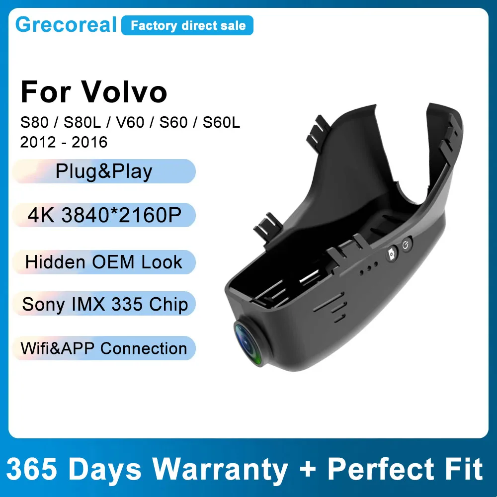 Grecoreal-4K-Wifi-Dash-Cam-for-Volvo-S60-V60-2016-2015-2014-2013-2012 ...