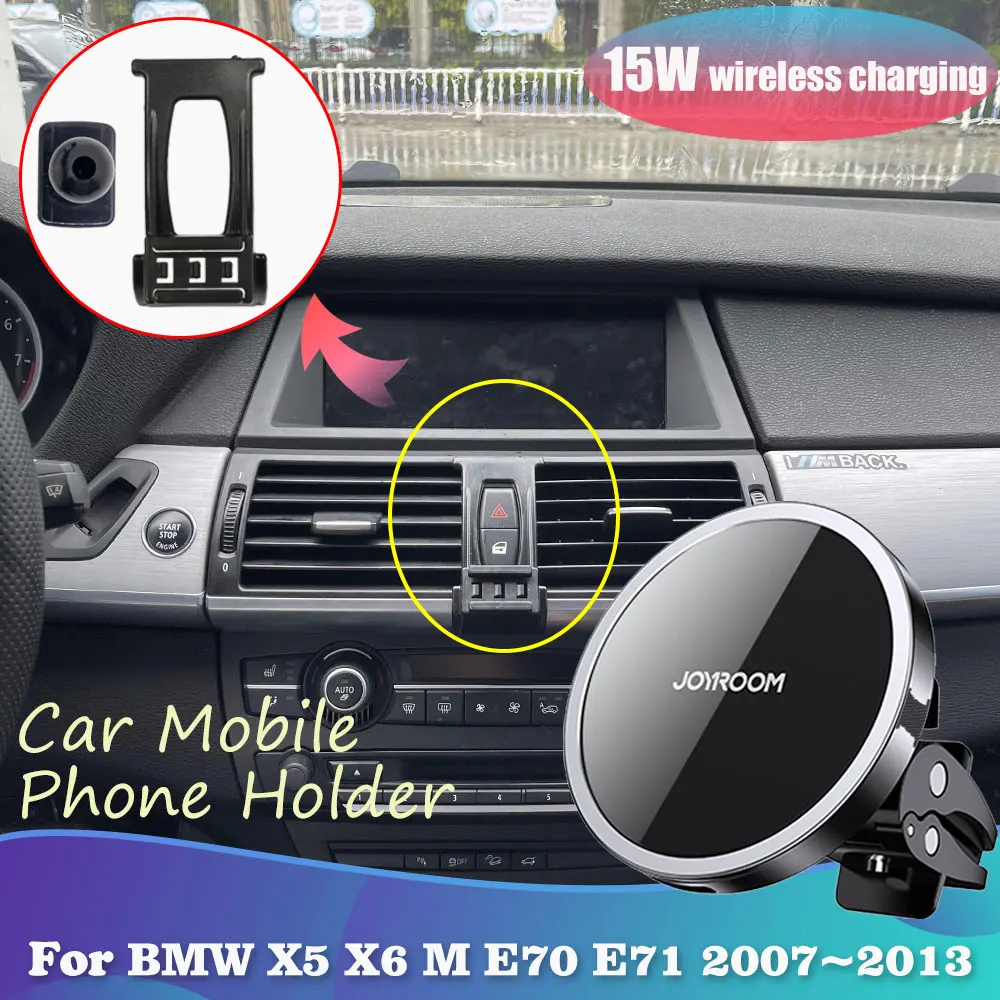 Car Phone Holder For Bmw X5 X6 M E70 E71 2007~2013 Magnetic Clip Stand Support Wireless Fast ...