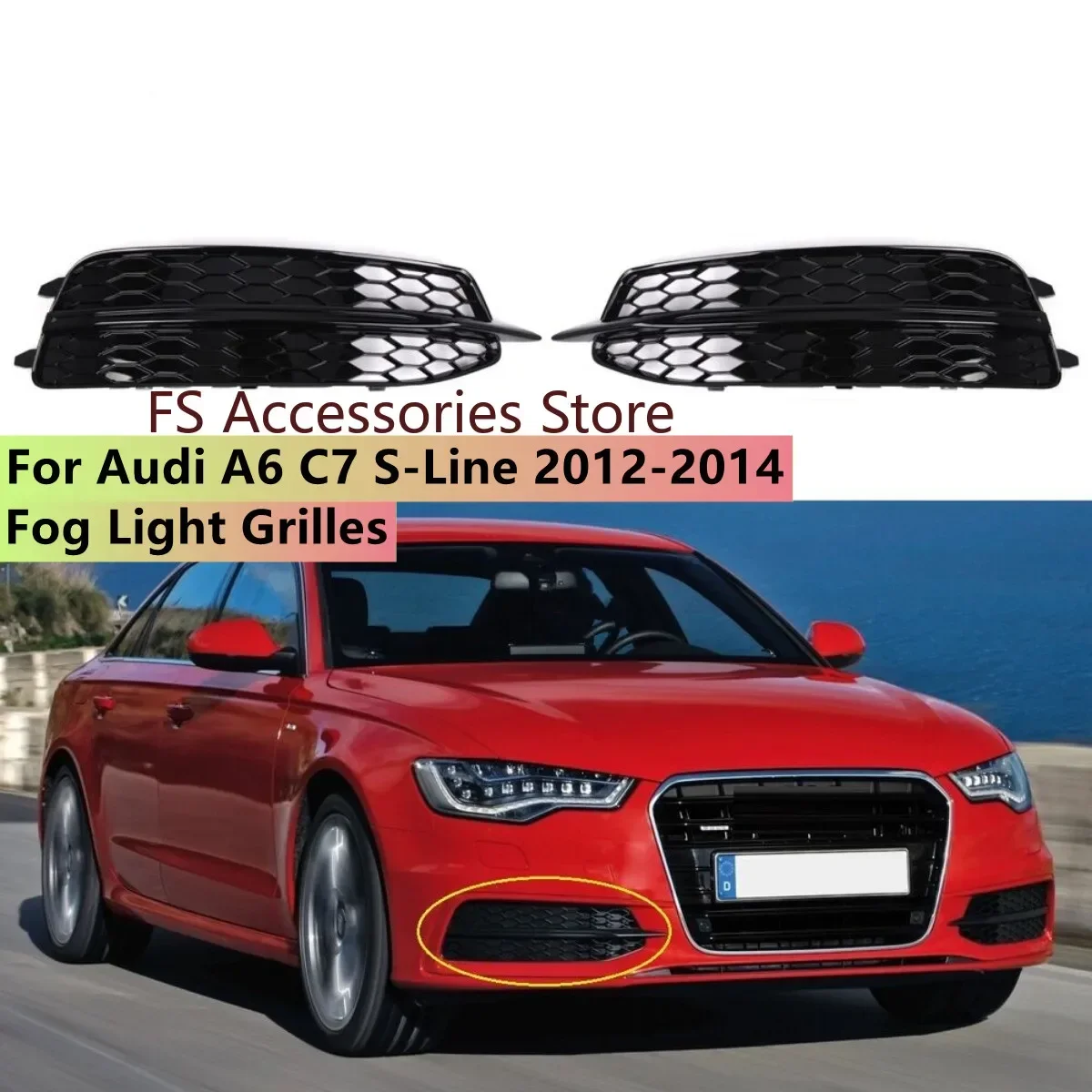 Pair-HONEYCOMB-Front-Lower-Bumper-Fog-Light-Grille-Grill-For-AUDI-A6-C7 ...