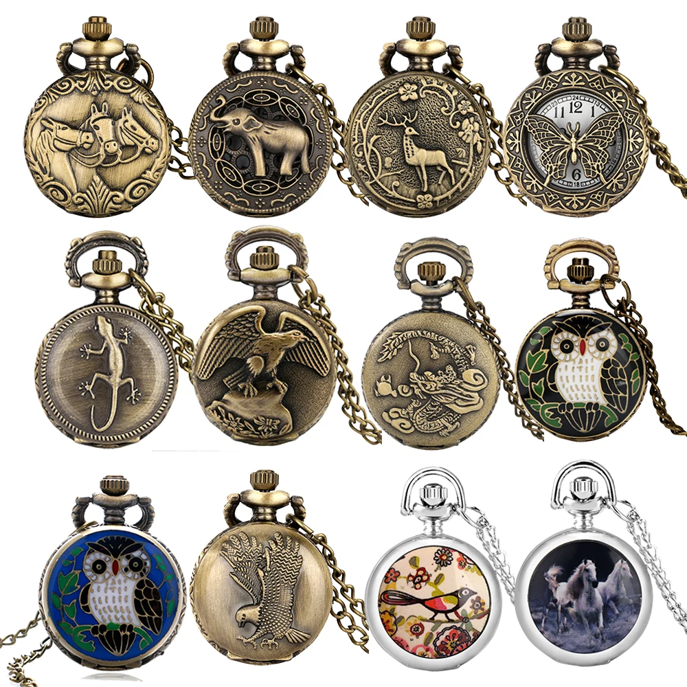 Small Size Animal Themed Vintage Pendant Necklace Pocket Watch Gift ...