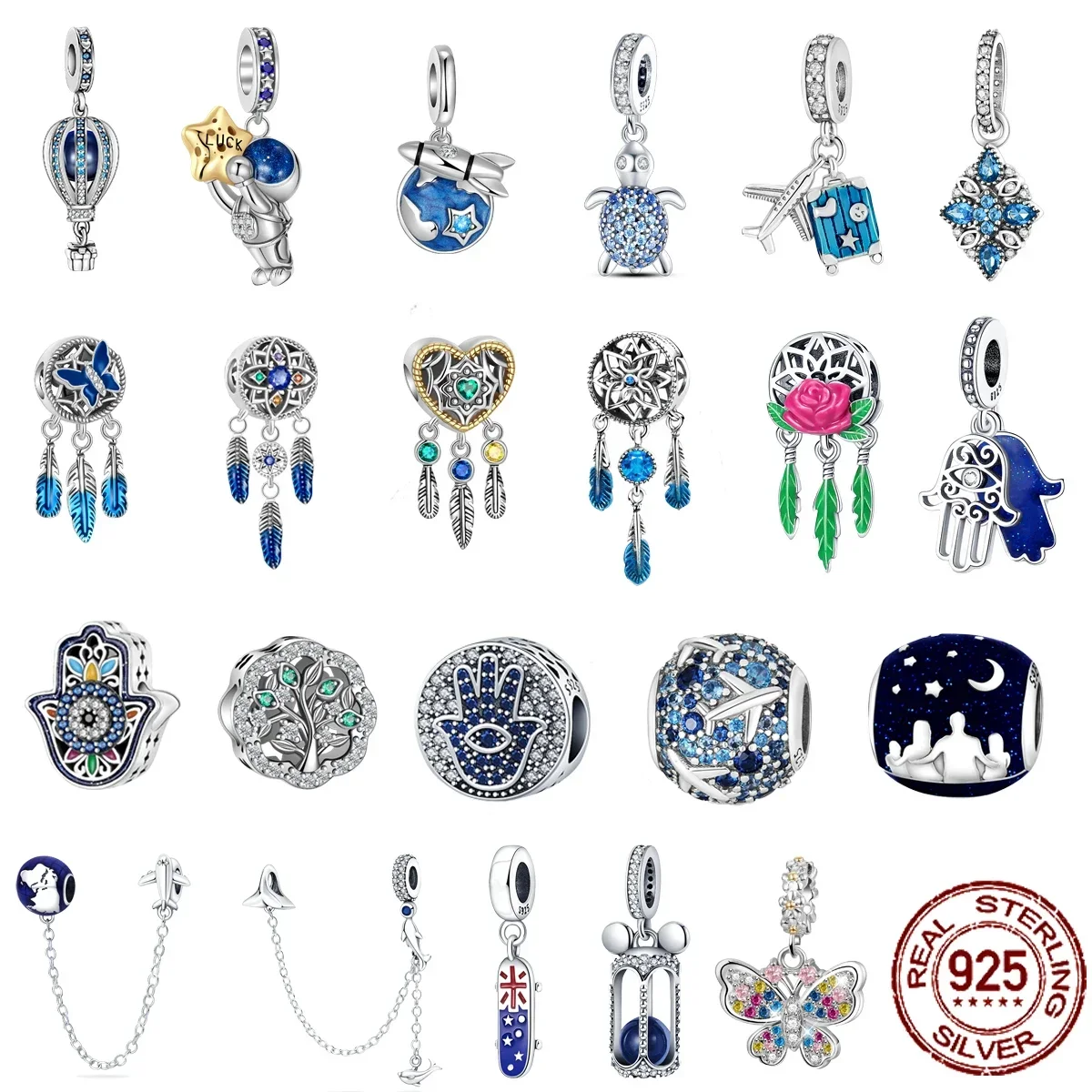 925-Sterling-Silver-Blue-beads-charm-Fit-Original-Pandora-charm-bead ...