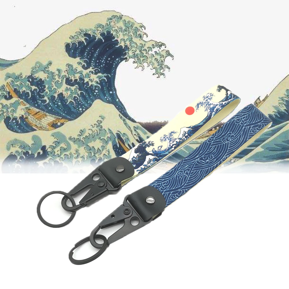 JDM Keychain Car Great Wave of Kanagwa Key Strap Nylon Fabric Key Tag ...