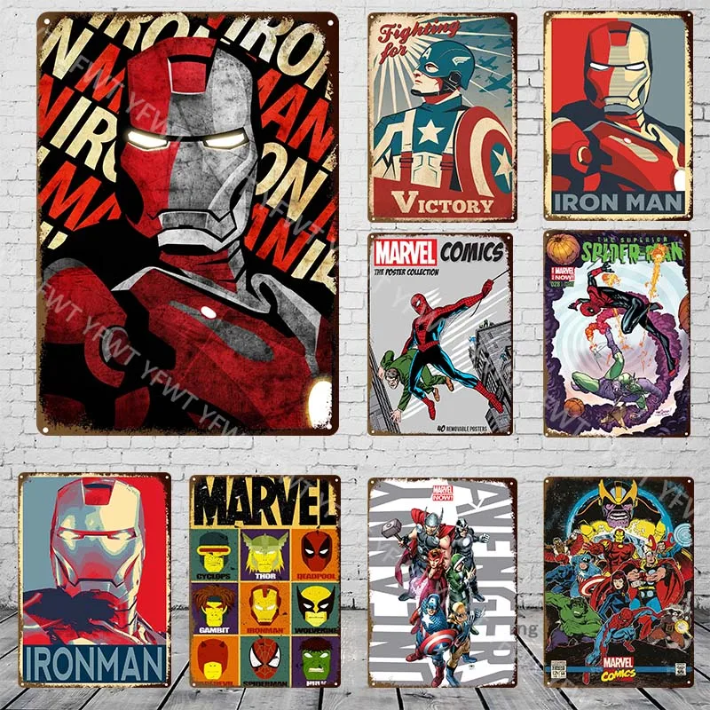 Marvel Comics Metal Poster Tin Sign Vintage iron Man Captain America ...