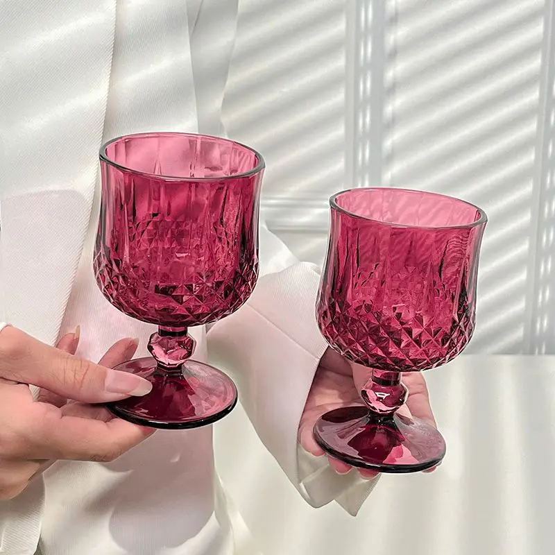 2pcs-190ml-Elegant-Glassware-Cocktail-Vintage-Rose-Red-Relief-Tall ...
