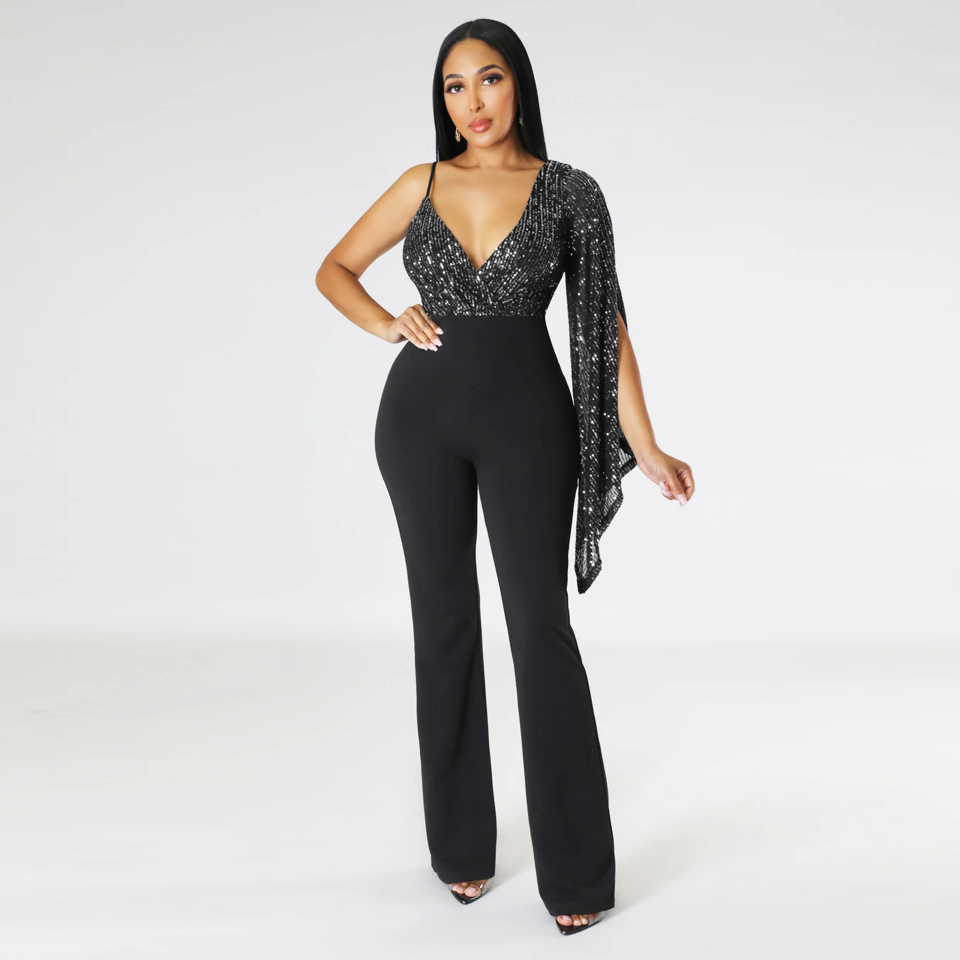 Sequin-Jumpsuits-For-Women-Elegant-For-Party-Camisole-One-Shoulder-Long ...