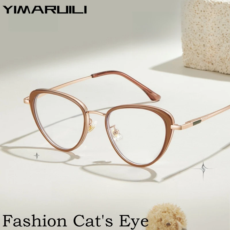 YIMARUILI-New-2024-Trendy-Alloy-TR90-Eyewear-Retro-Ultra-light-Optical-Prescription-Cat-Eye ...
