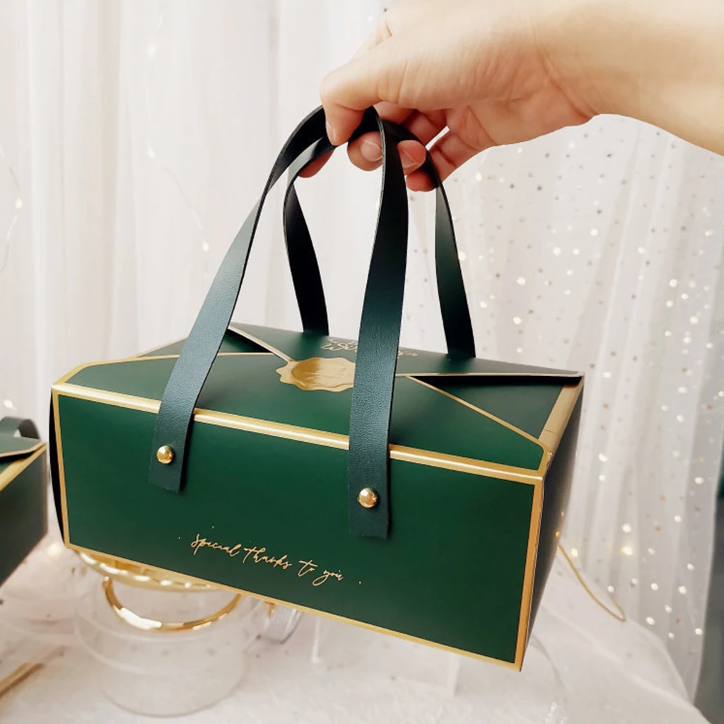 Portable Gift Boxes Leather Rope Handle Paper Box Chocolate Candy ...