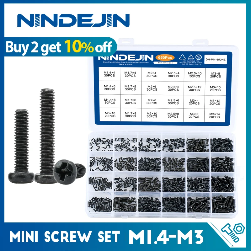 650pcs-Cross-Recessed-Round-Pan-Head-Machine-Screws-Set-M1-4-M1-7-M2-M2 ...