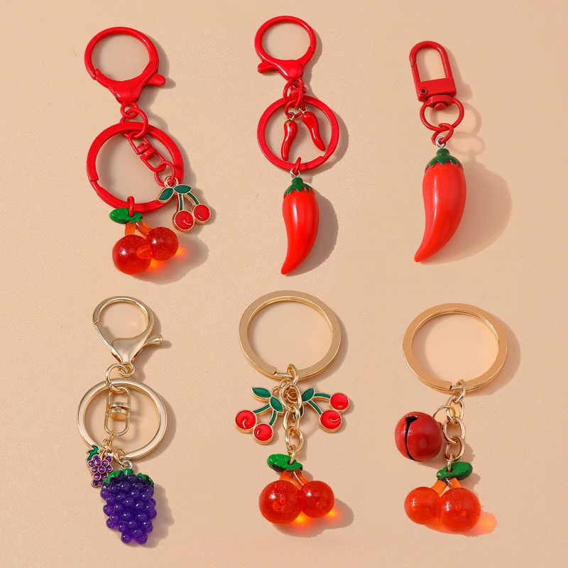 Cute Resin Simulation Fruit Cherry Keychain Chilli Key Ring Pendants ...