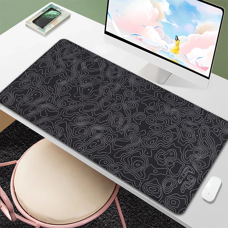 Black-and-white-Mouse-Pad-Line-Art-Gaming-Desk-Mat-900x400-Computer ...
