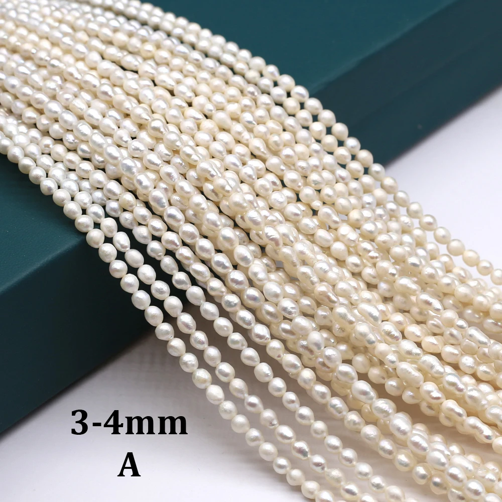 3-4mm A Threaded Rice Shaped Pearls Natural Freshwater Pearls Spacer ...
