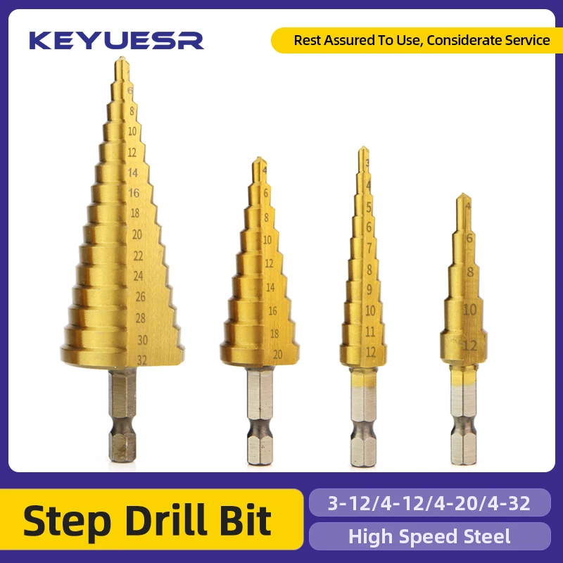 3-12 4-12 4-20 4-32mm Hss Titanium Step Drill Bit Conical Stage Drill For Metal Wood High Speed ...