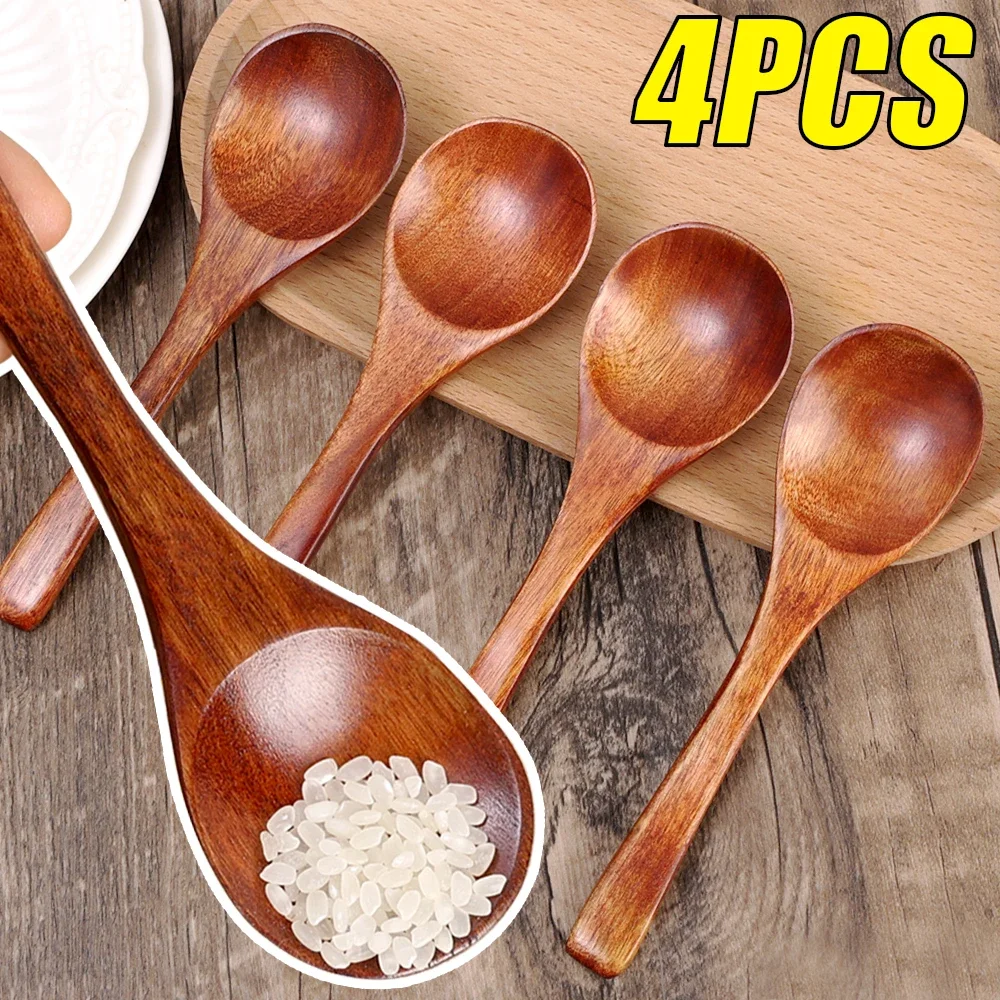 1-4pcs Small Wooden Spoons Kitchen Spice Condiment Scoops Honey Coffee ...