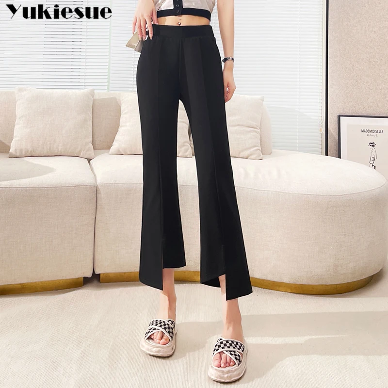 Pantalones lisos a la moda para mujer, pantalón acampanado con abertura hasta el tobillo ...