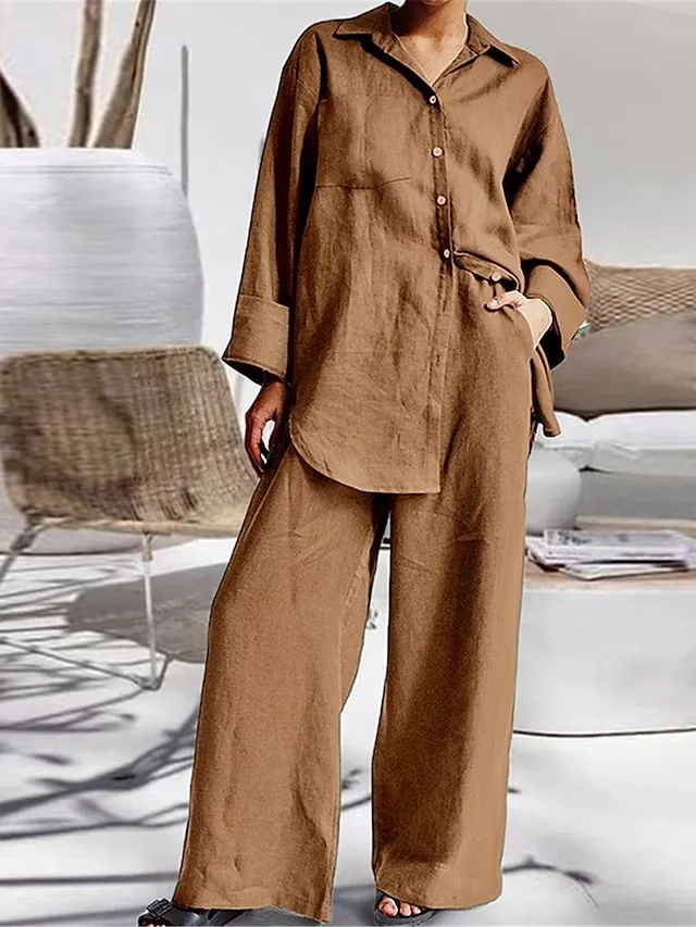 Autumn-Winter-New-Cotton-And-Linen-Pant-Sets-Women-Casual-Style-Solid ...