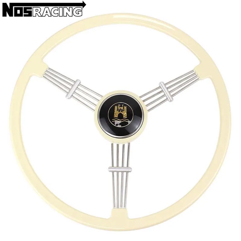 Classic Vintage Steering Wheel 400mm 15 3/4" High Quality 3 Spoke White ...