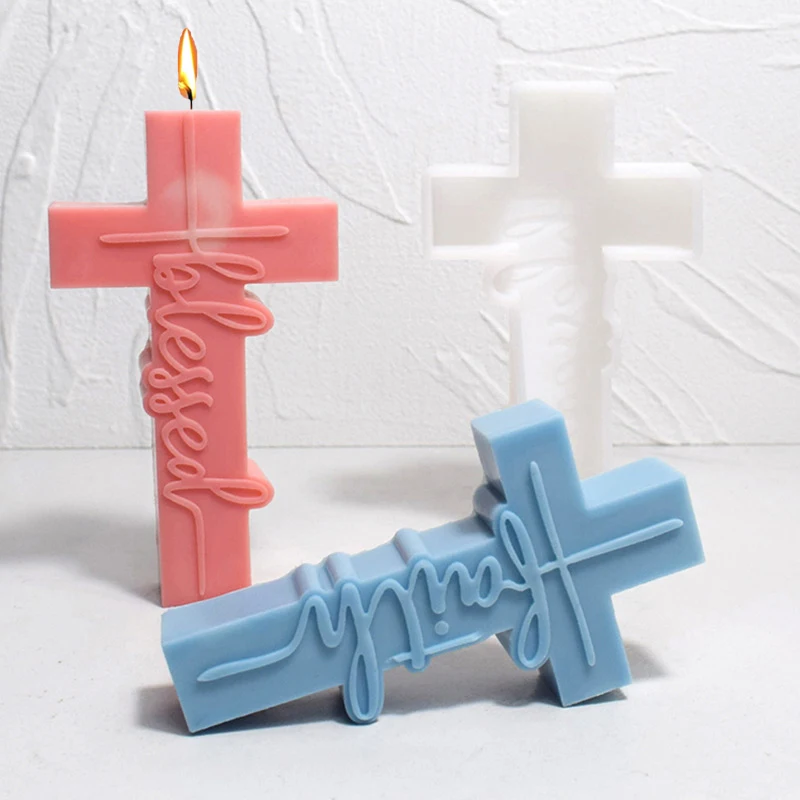 3D Rune Cross Silicone Candle Molds DIY Relief Cross Crafts Gypsum ...
