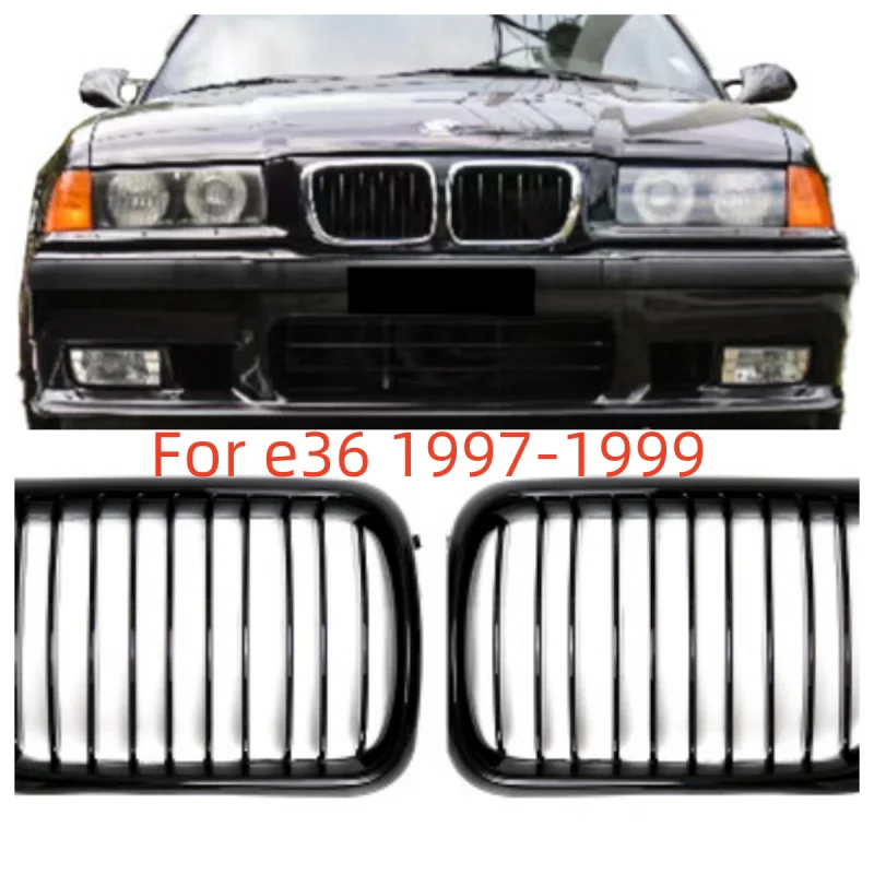 1 Pair Front Grilles For BMW 3 Series E36 1997-1999 Gloss Black Kidney ...