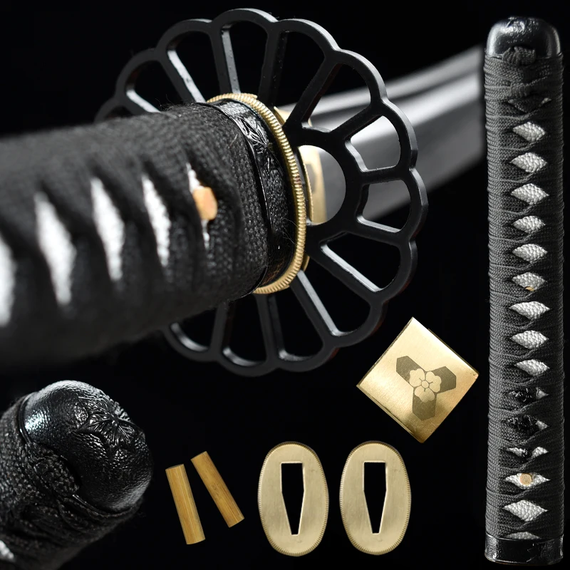A-Set-Black-Steel-Tsuba-Menuki-Kashira-Tsuka-Habaki-Seppa-For-Real ...