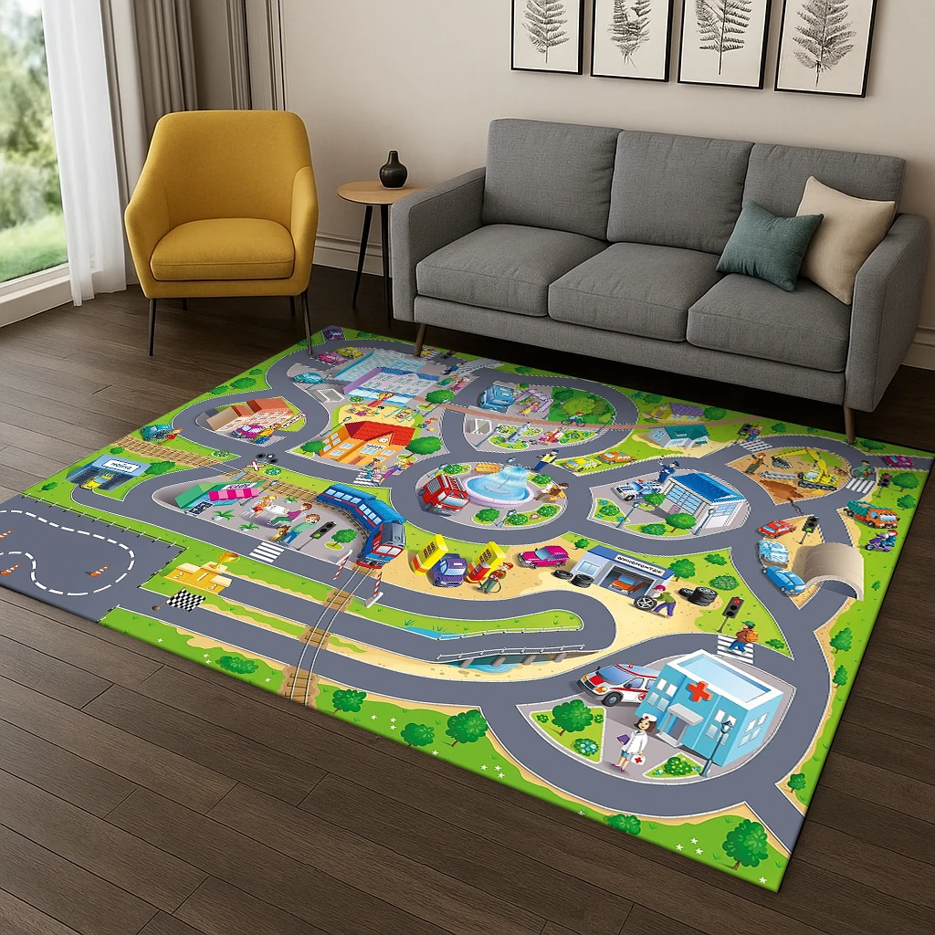 Child Playmat Highway Simulated City Traffic Carpet Rug for Bedroom ...