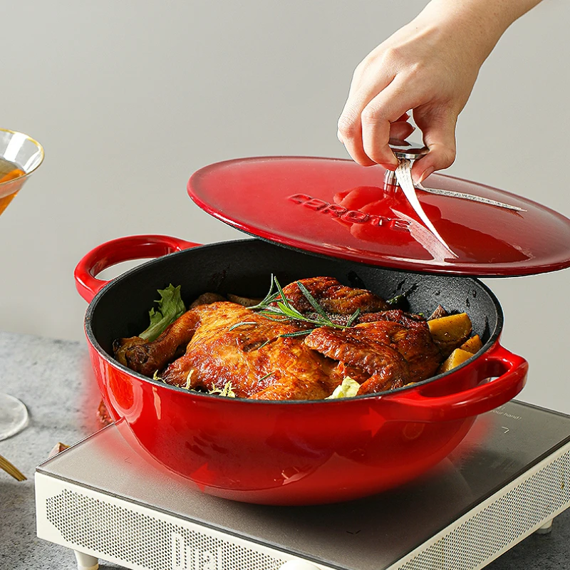 22cm/24cm Cherry Red Enamel Cast Iron Pot Smooth Glaze Surface ...