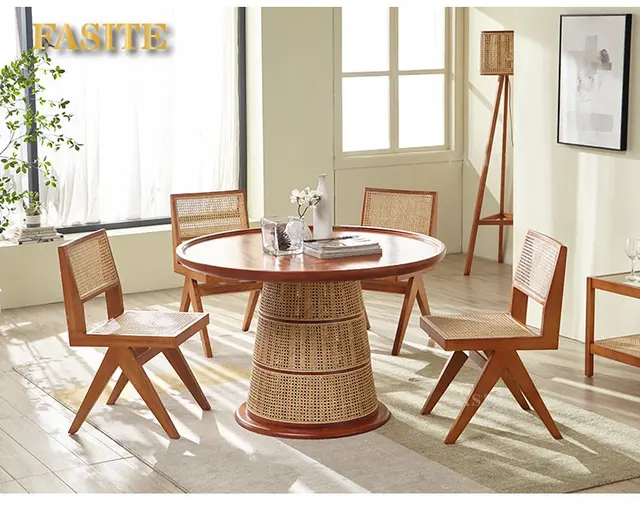 Unique Round Rattan Japanese Style Dining Table