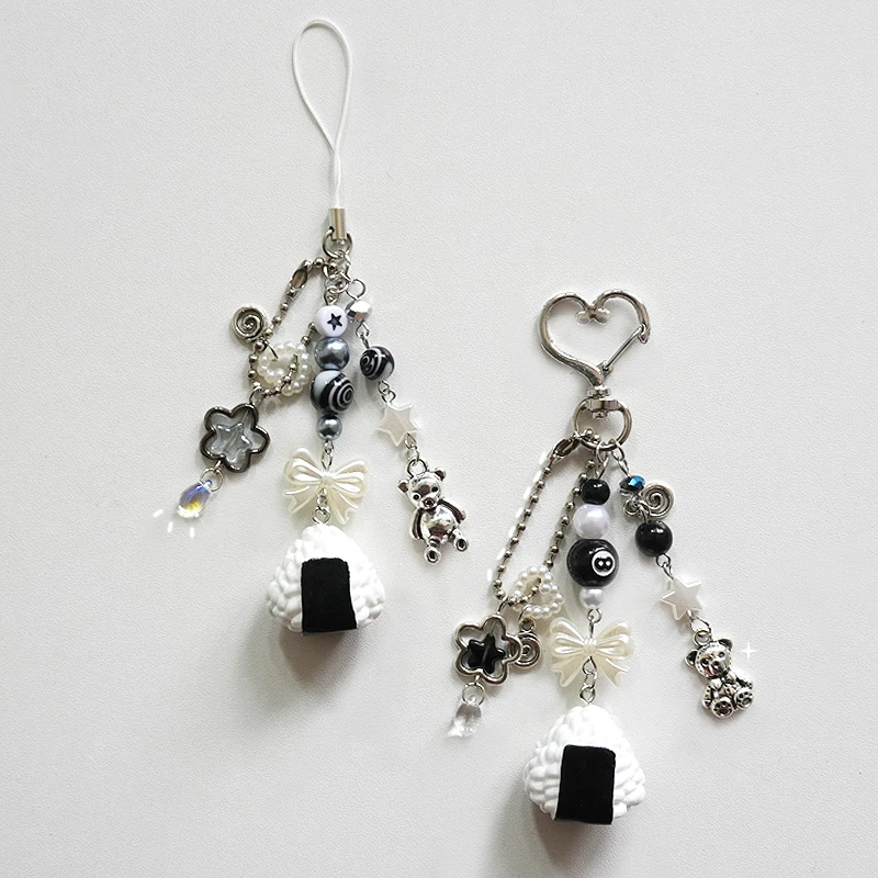 Y2K onigiri keychain Black and white phone charm Japanese 2000s style ...