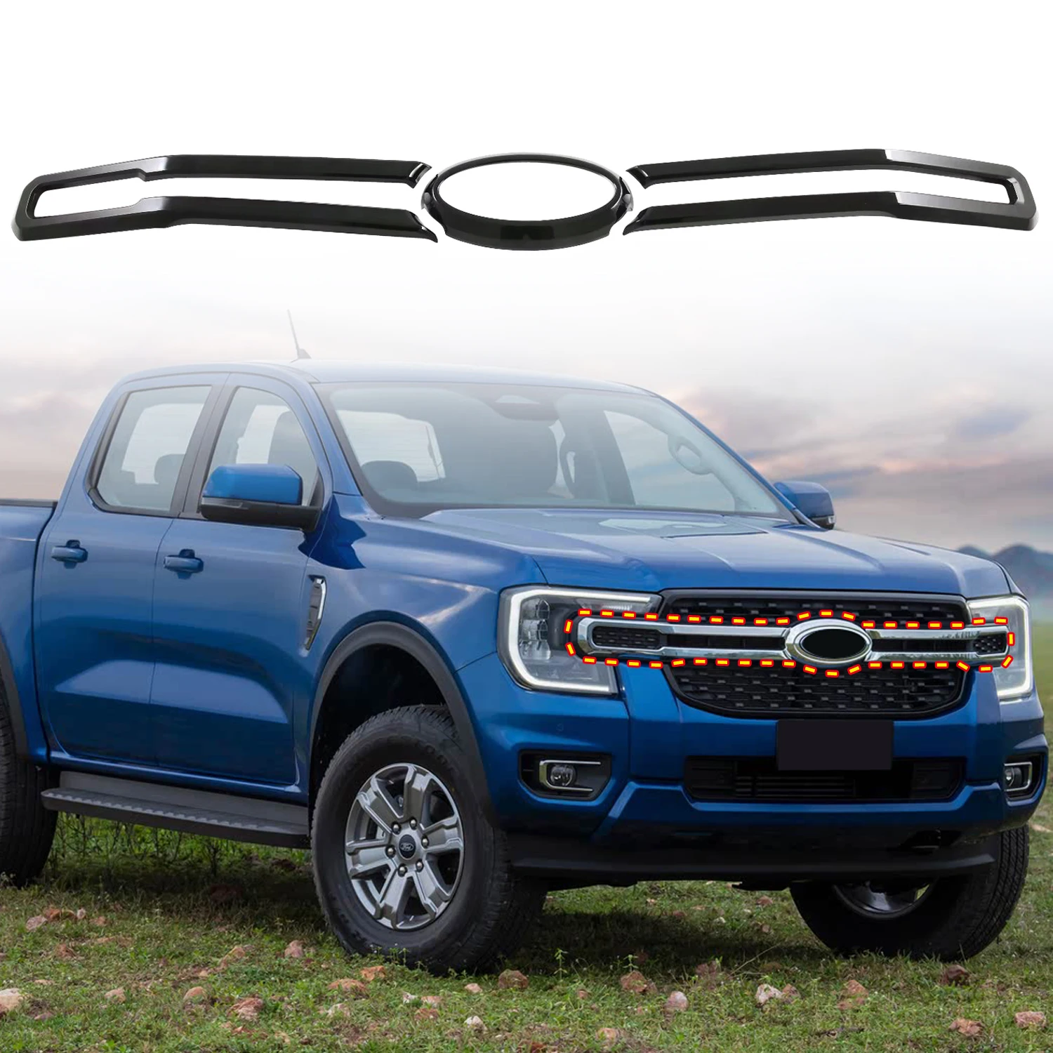 Car Accessories For Ford Ranger 2023 2024 ABS Exterior Front Center ...