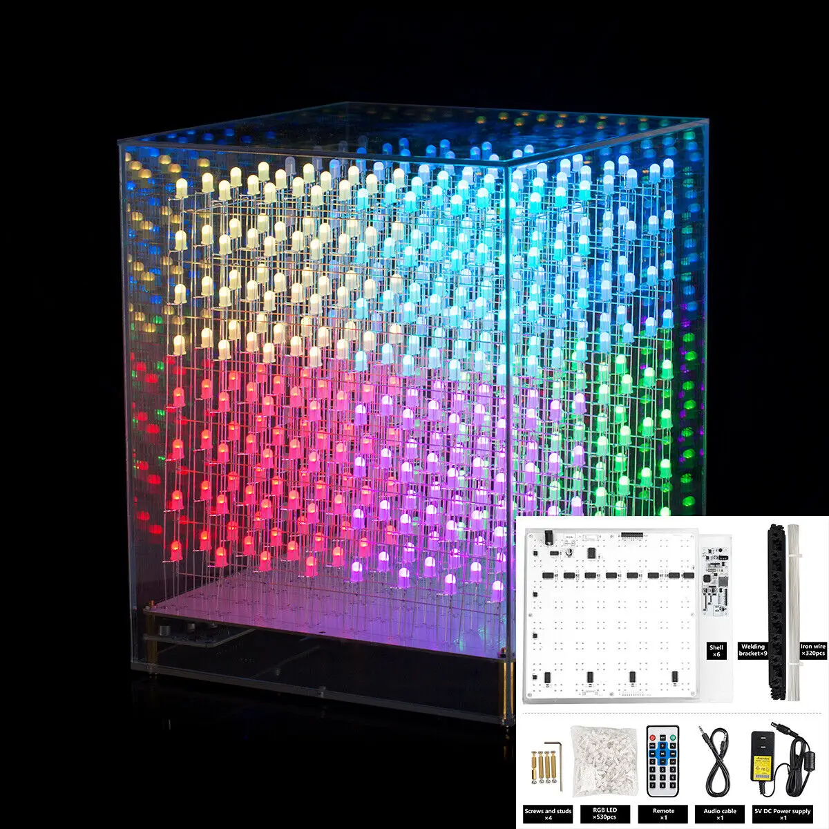 3D 8x8x8 Multi-color Led Cube Light Music Spectrum Animated Light ...