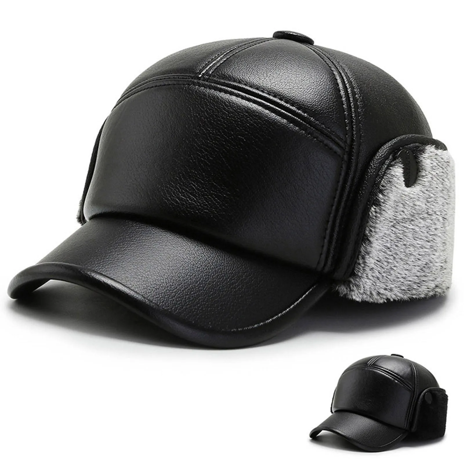Winter-Thicken-Warm-Cap-Men-Black-Leather-Fur-Baseball-Cap-Hats-For-Men ...