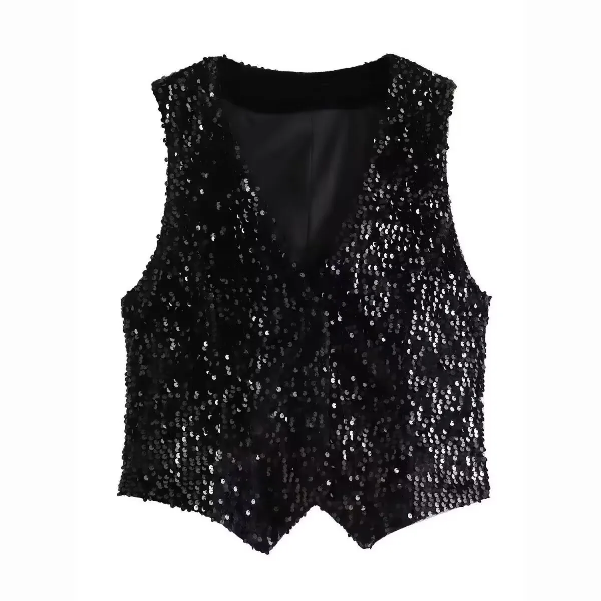 Womens Black Sequin Vest V Neck Waistcoat - AliExpress 200000345