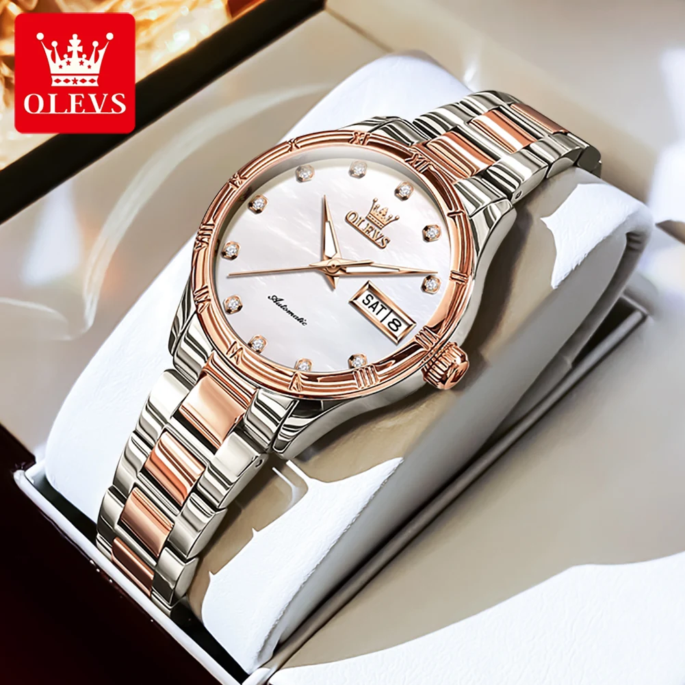OLEVS-Women-s-Watches-Rose-Gold-Stainless-Steel-Fully-Automatic ...