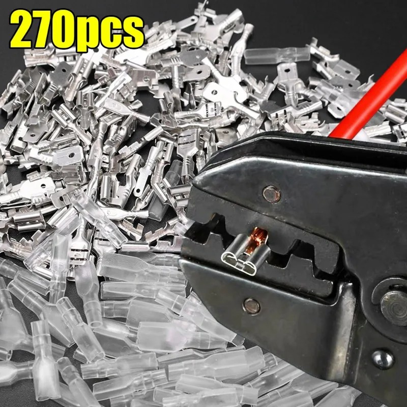 270PCS-Male-Female-Wire-Box-Cold-Press-Insert-Terminals-Insulated-Spade ...