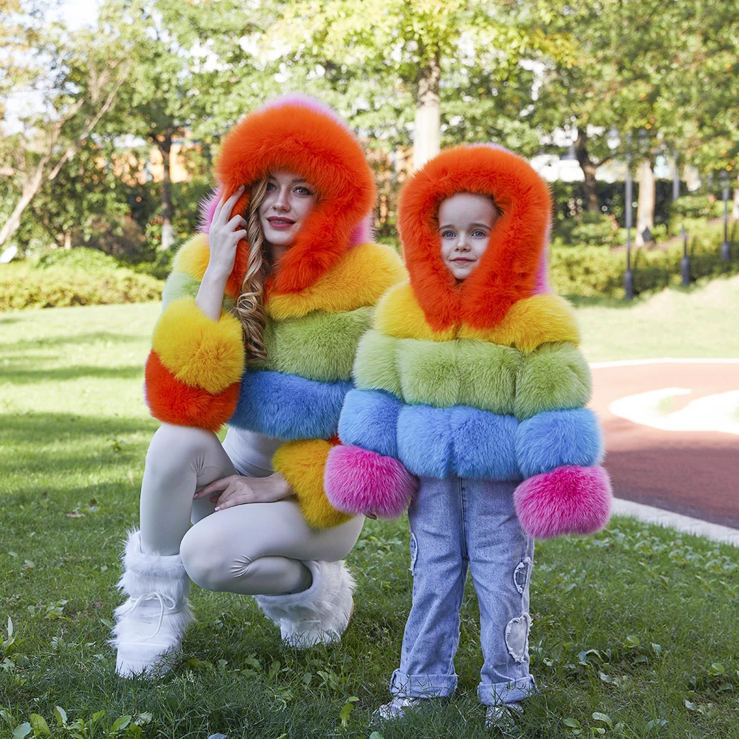 JANEFUR-Rainbow-Fur-Coat-Women-2023-Parent-Child-Matching-Wholesale ...