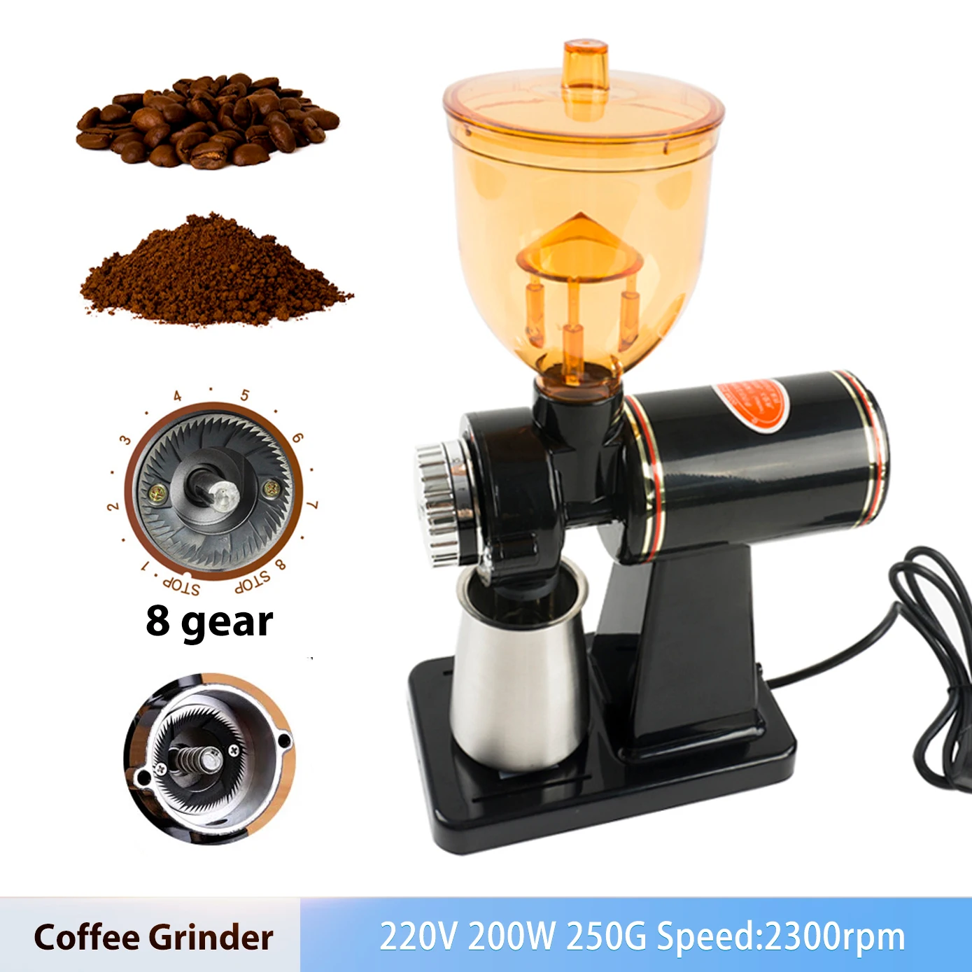 220V-250g-Coffee-Bean-Grinder-Flat-Burrs-Grains-Spices-Hebals-Cereals ...