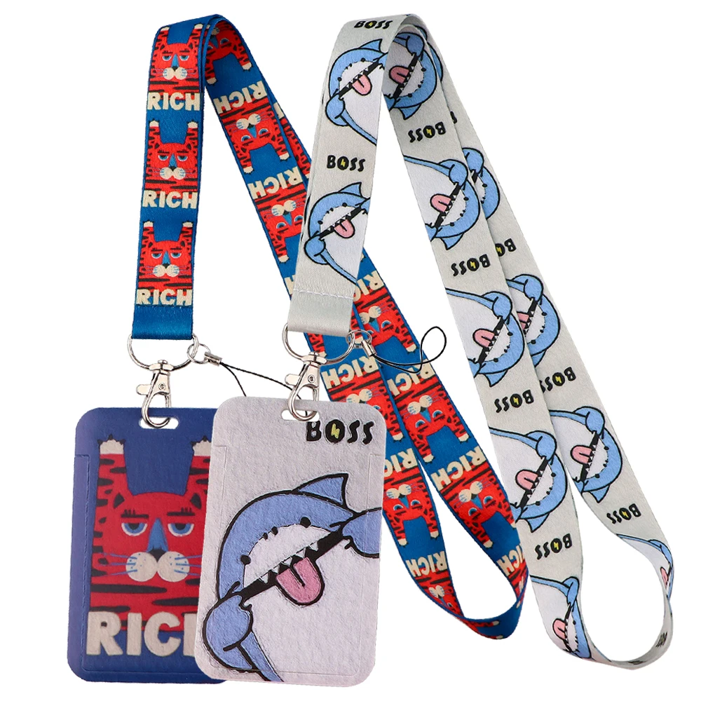 Rich Tiger Card Holder Cartoon Shark Neck Strap Lanyards Keychain ID ...