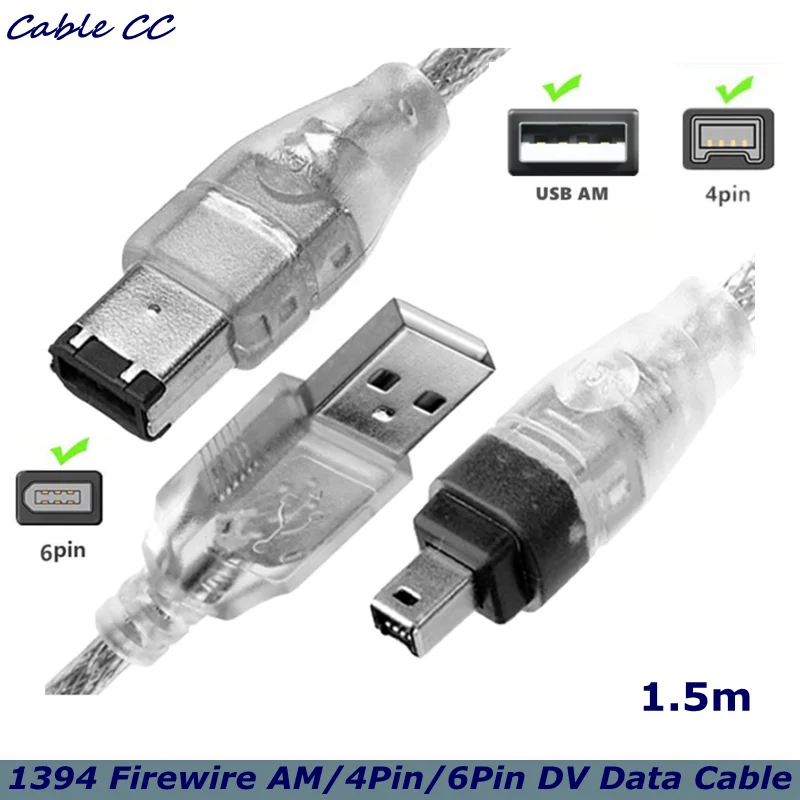 1-5m-1394-Firewire-USB-2-0-To-4pin-To-6pin-Data-Cable-IEEE-1394 ...