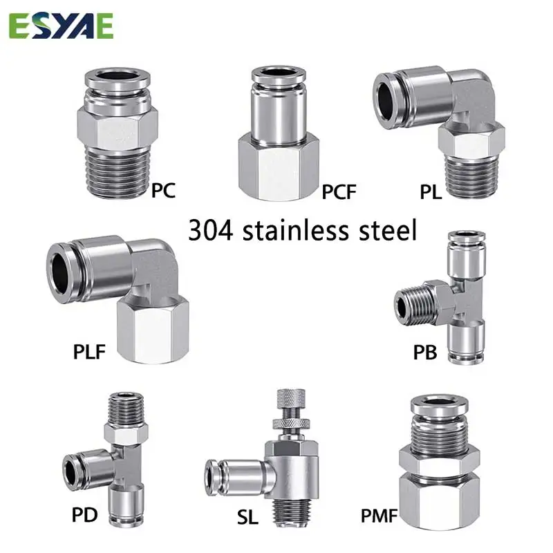 304-Stainless-Steel-Pneumatic-Hose-Fitting-PC-PCF-PL-PLF-PB-Air-Tube ...